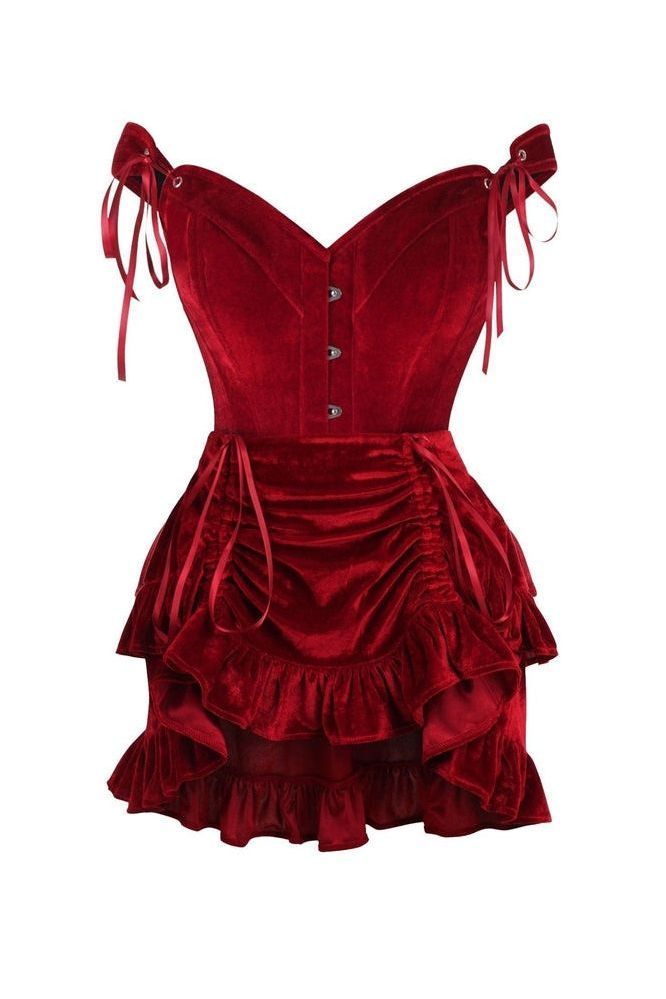 Top Drawer Top Drawer 2 PC Dark Red Velvet Steel Boned Corset & Skirt Set – Daisy Corsets