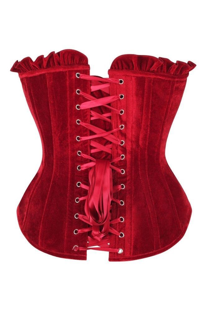 Daisy Corsets Top Drawer Dark Red Velvet Lace-Up Steel Boned Overbust Corset