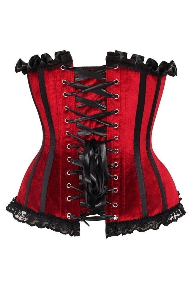 Daisy Corsets Top Drawer Dark Red Velvet Steel Boned Burlesque Corset