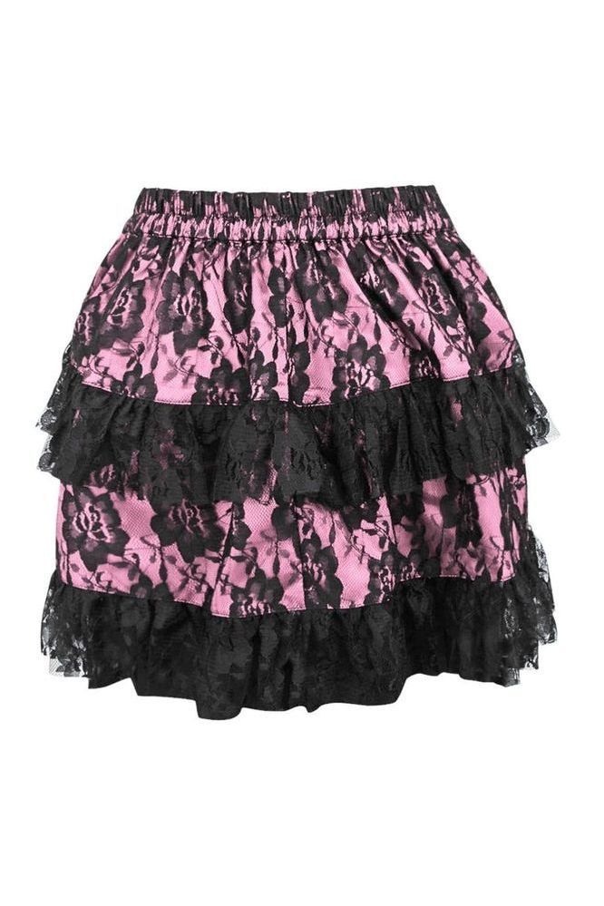Daisy Corsets Pink/Black Lace Ruched Bustle Skirt