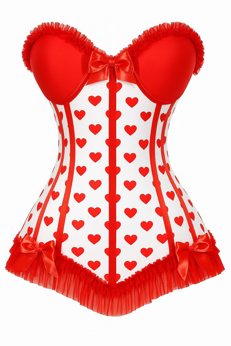 Daisy Corsets Lavish White & Red Hearts Lycra Hook & Eye Back Closure ...
