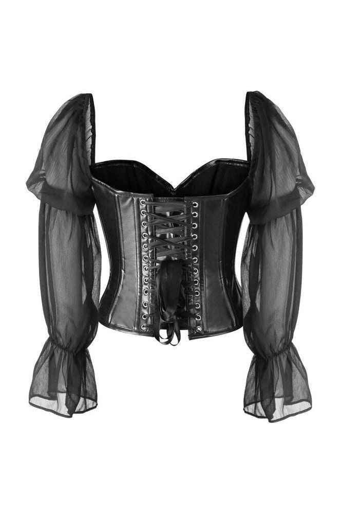 Daisy Corsets Top Drawer Black Faux Leather Steel Boned Corset w/Sleeves