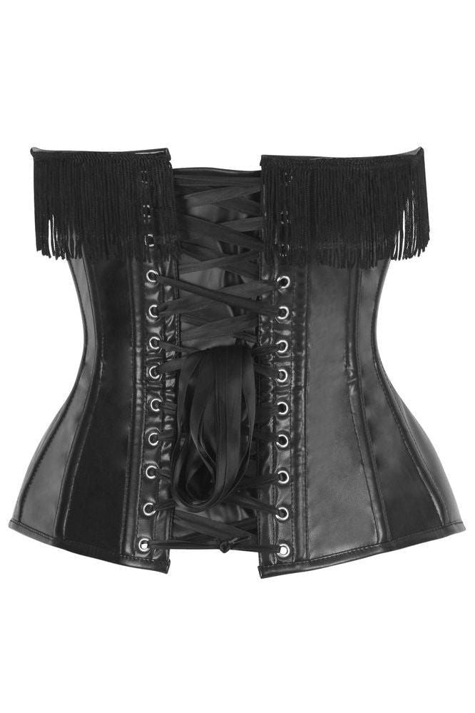 Daisy Corsets Top Drawer Black Faux Leather Steel Boned Overbust Corset ...