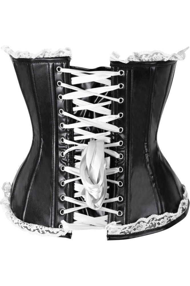 Daisy Corsets Top Drawer Black Faux Leather & White Lace Trim Steel ...