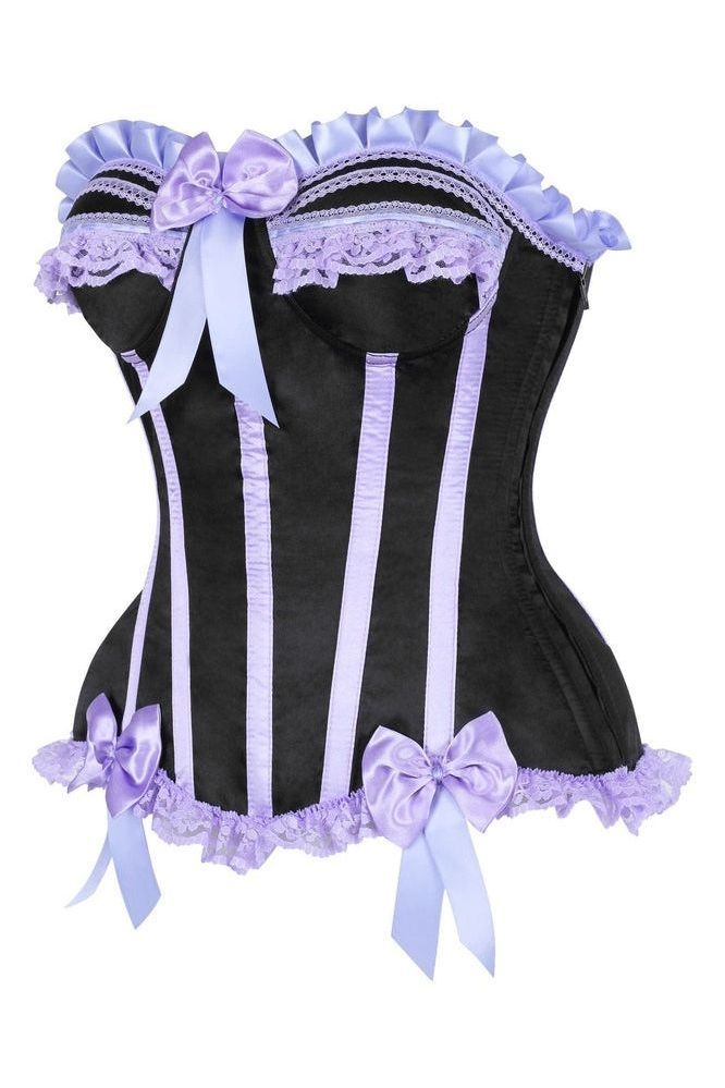 Daisy Corsets Top Drawer Black/Lavender Satin Steel Boned Burlesque Corset