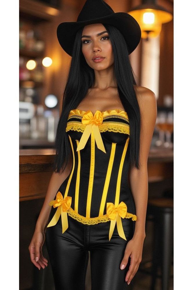 Daisy Corsets Top Drawer Black/Yellow Satin Steel Boned Burlesque Corset