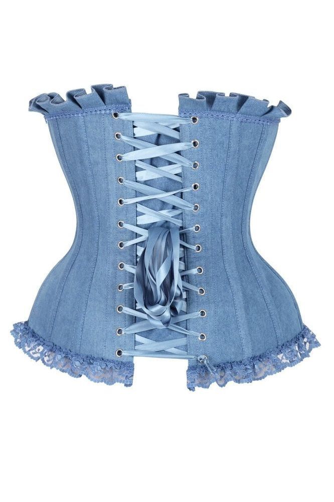 Daisy Corsets Top Drawer Blue Denim Underwire Steel Boned Burlesque ...