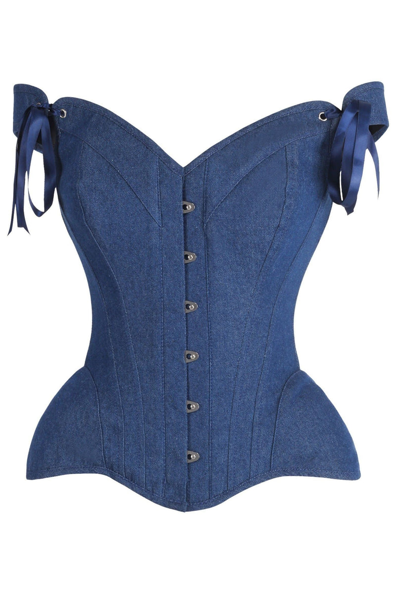 Daisy Corsets Top Drawer Dark Blue Denim Steel Boned Corset w/Straps