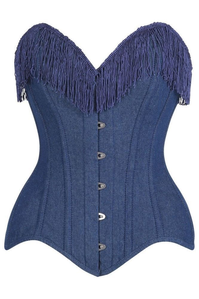 Daisy Corsets Top Drawer Dark Blue Denim Steel Boned Overbust Corset w ...