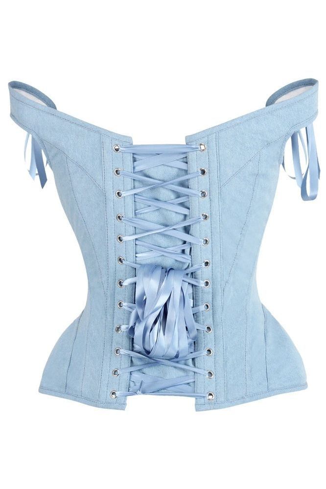 Daisy Corsets Top Drawer Light Blue Denim Steel Boned Corset w/Straps