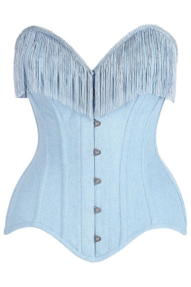 Daisy Corsets Top Drawer Light Blue Denim Steel Boned Overbust Corset w ...
