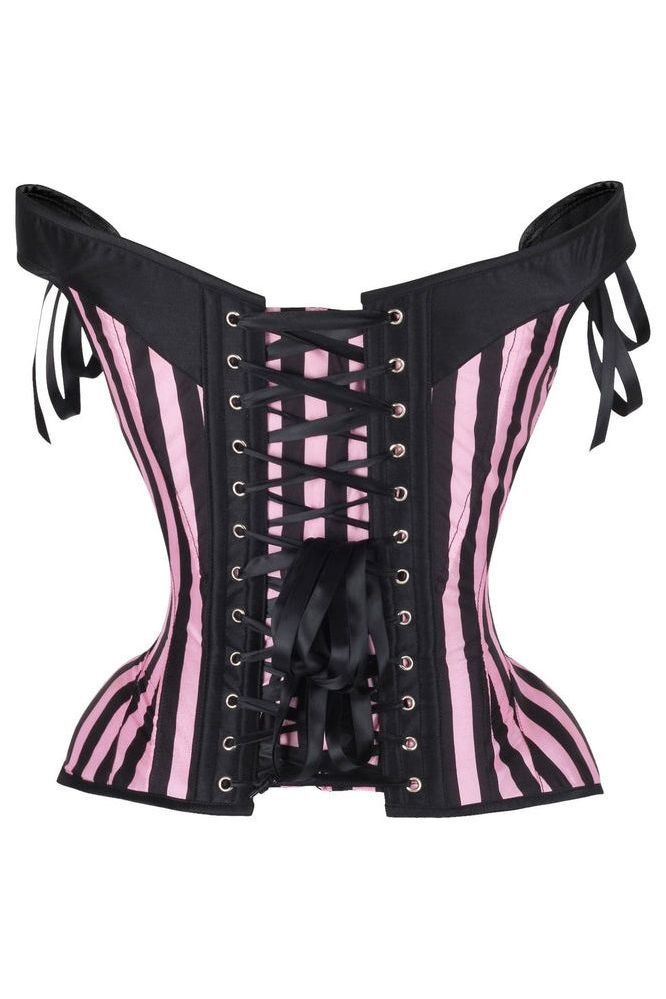 Daisy Corsets Top Drawer Pink/Black Striped Steel Boned Corset w/Straps