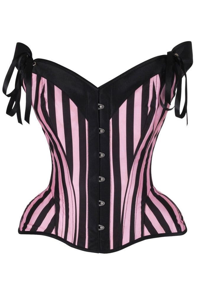 Daisy Corsets Top Drawer Pink/Black Striped Steel Boned Corset w/Straps