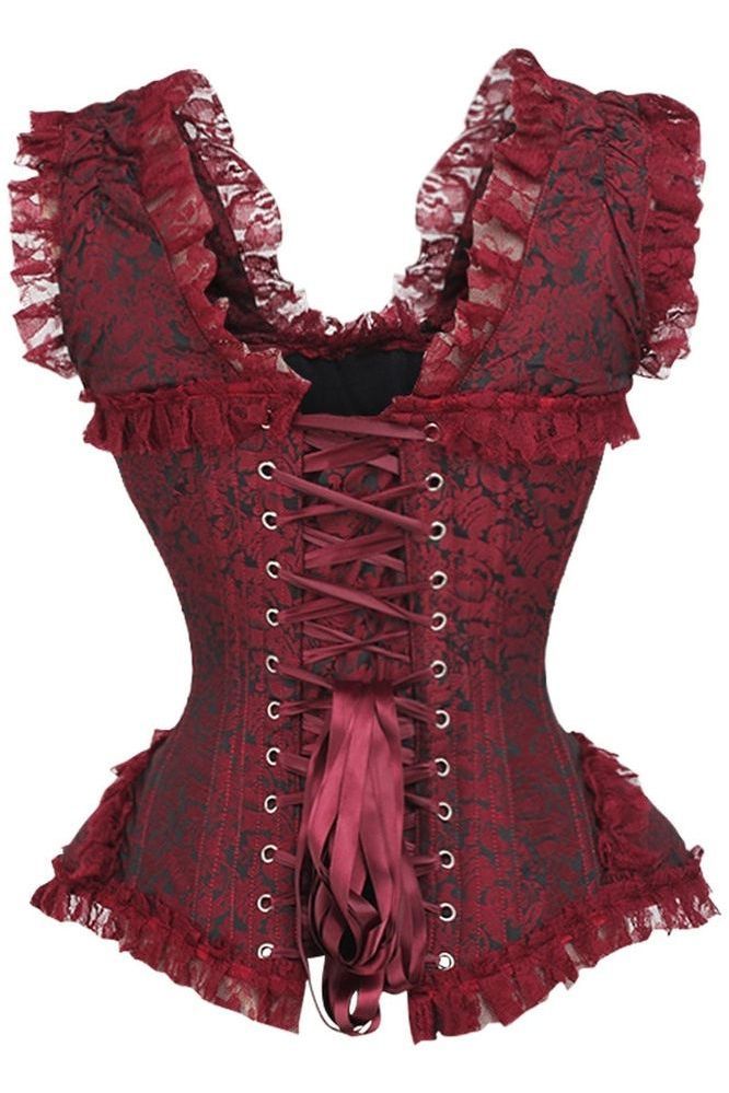 Daisy Corsets Top Drawer Red/Black Brocade & Lace Steel Boned Corset w ...