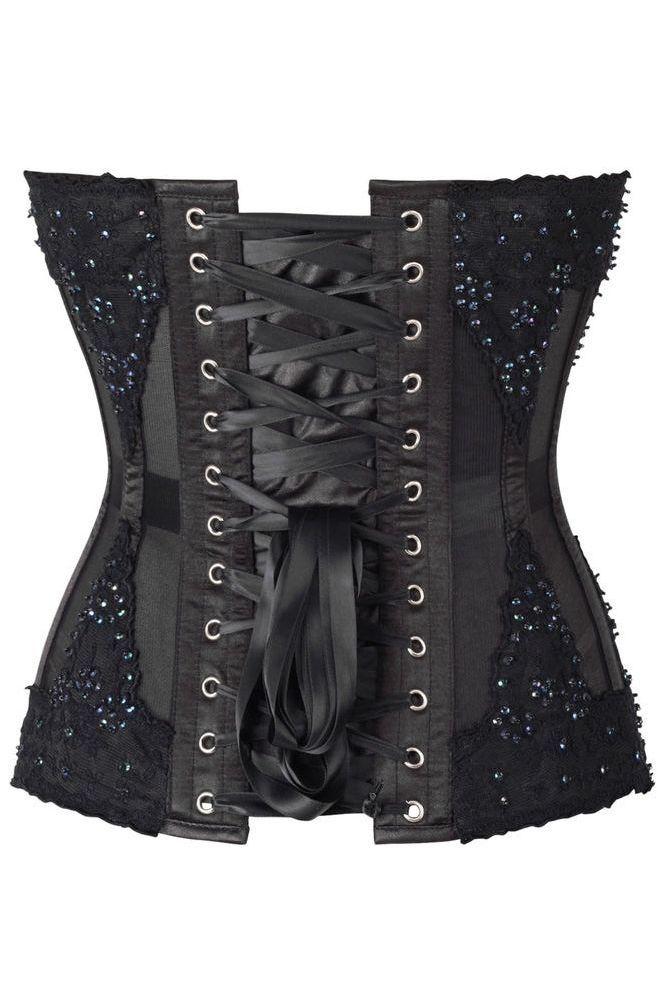 Daisy Corsets Top Drawer Sheer Black Mesh & Beaded Steel Boned Overbust ...
