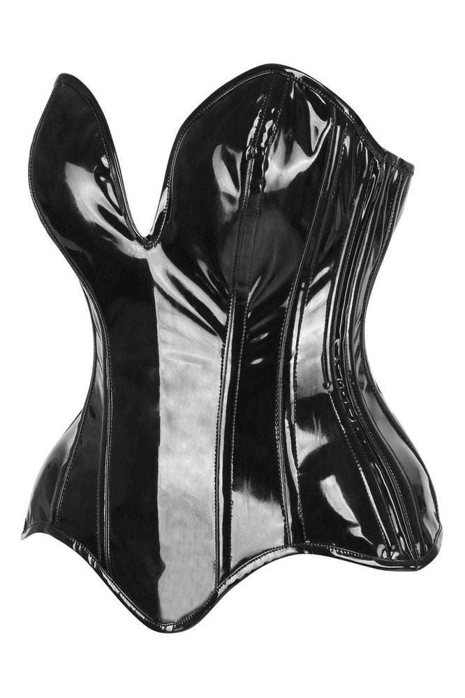 Daisy Corsets Top Drawer Steel Boned Black Patent Plunge Neckline ...