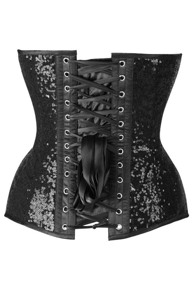 Daisy Corsets Top Drawer Steel Boned Black Sequin Plunge Neckline ...