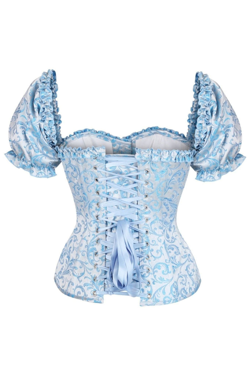 Daisy Corsets Top Drawer Steel Boned Blue Brocade Overbust Corset Top w ...