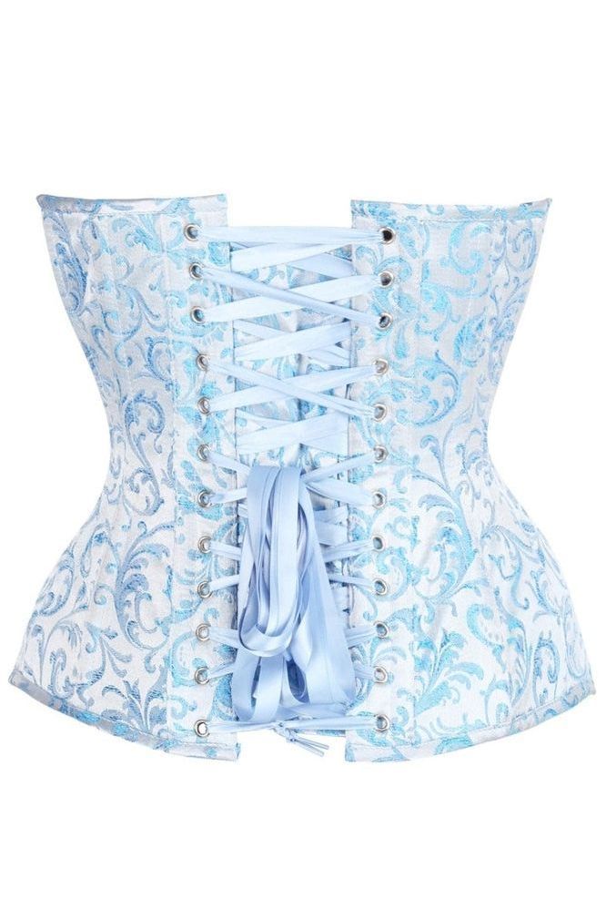 Daisy Corsets Top Drawer Steel Boned Blue Brocade Plunge Overbust ...