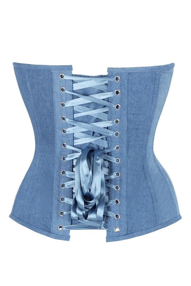 Daisy Corsets Top Drawer Steel Boned Blue Denim Plunge Neckline ...