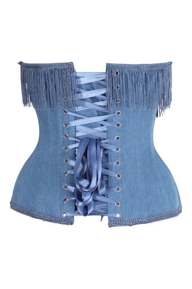 Daisy Corsets Top Drawer Steel Boned Blue Denim Underwire Underbust ...