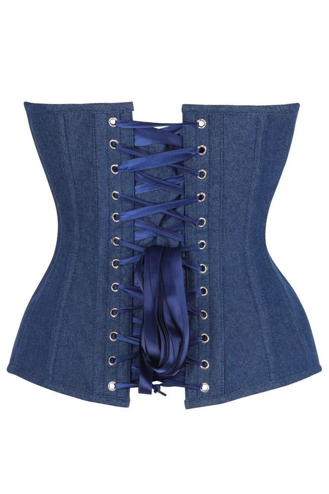 Daisy Corsets Top Drawer Steel Boned Dark Blue Denim Plunge Neckline ...