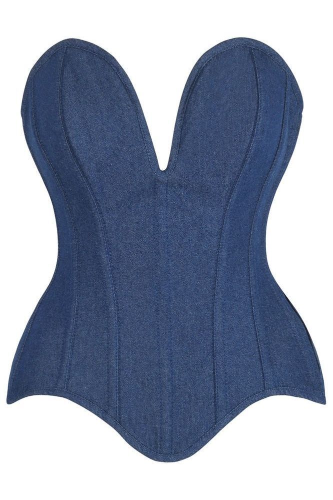 Daisy Corsets Top Drawer Steel Boned Dark Blue Denim Plunge Neckline ...