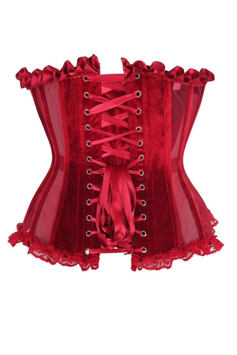 Daisy Corsets Top Drawer Steel Boned Dark Red Mesh & Velvet Underwire ...