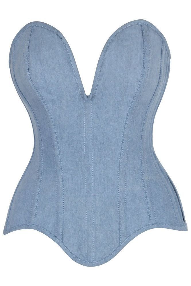 Daisy Corsets Top Drawer Steel Boned Light Blue Denim Plunge Neckline ...