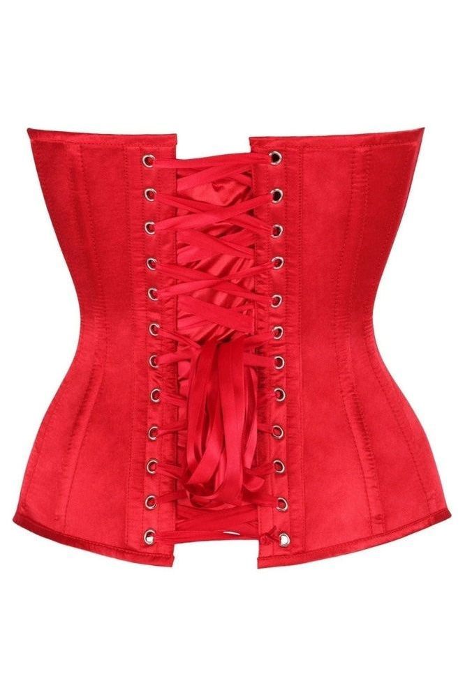 Daisy Corsets Top Drawer Steel Boned Red Satin Plunge Neckline Overbust ...
