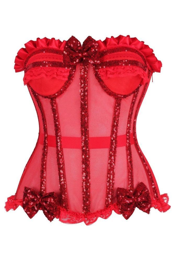 Daisy Corsets Top Drawer Steel Boned Red Sequin Underwire Bustier Corset