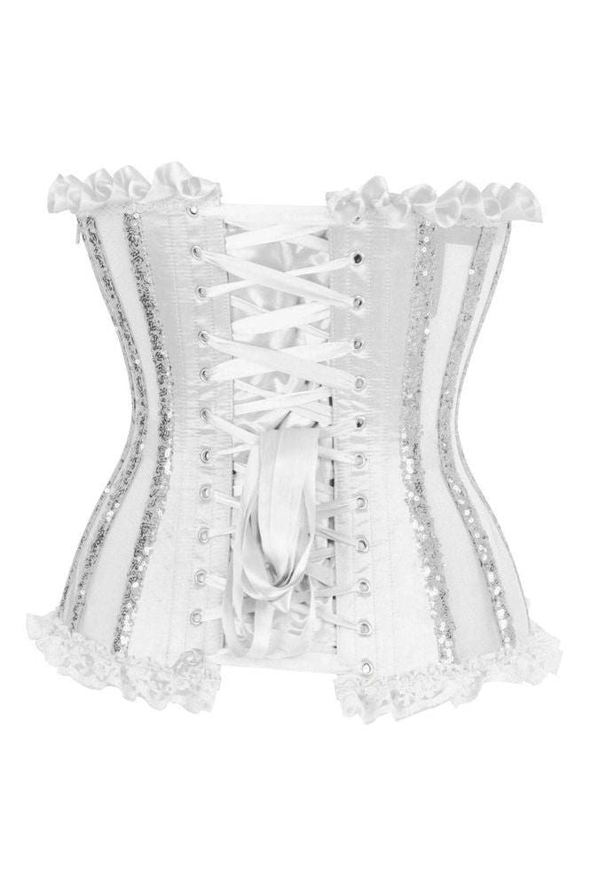Daisy Corsets Top Drawer Steel Boned Silver Sequin Underwire Bustier Corset