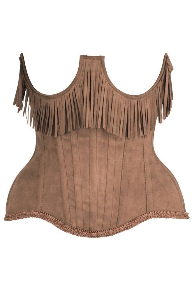 Daisy Corsets Top Drawer Steel Boned Tan Suede Underwire Underbust ...