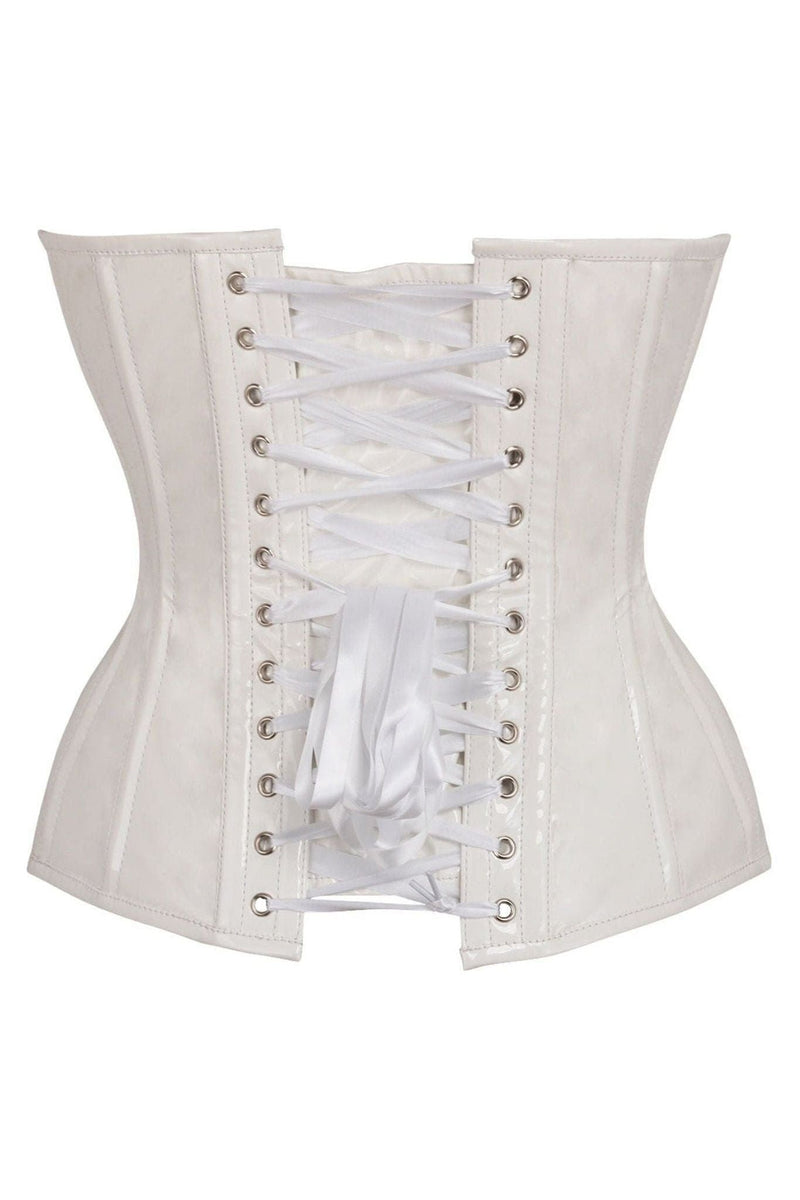 Daisy Corsets Top Drawer White Patent Leather Steel Boned Overbust Corset