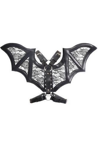 Daisy Corsets Black/Black Faux Leather & Lace Wing Harness