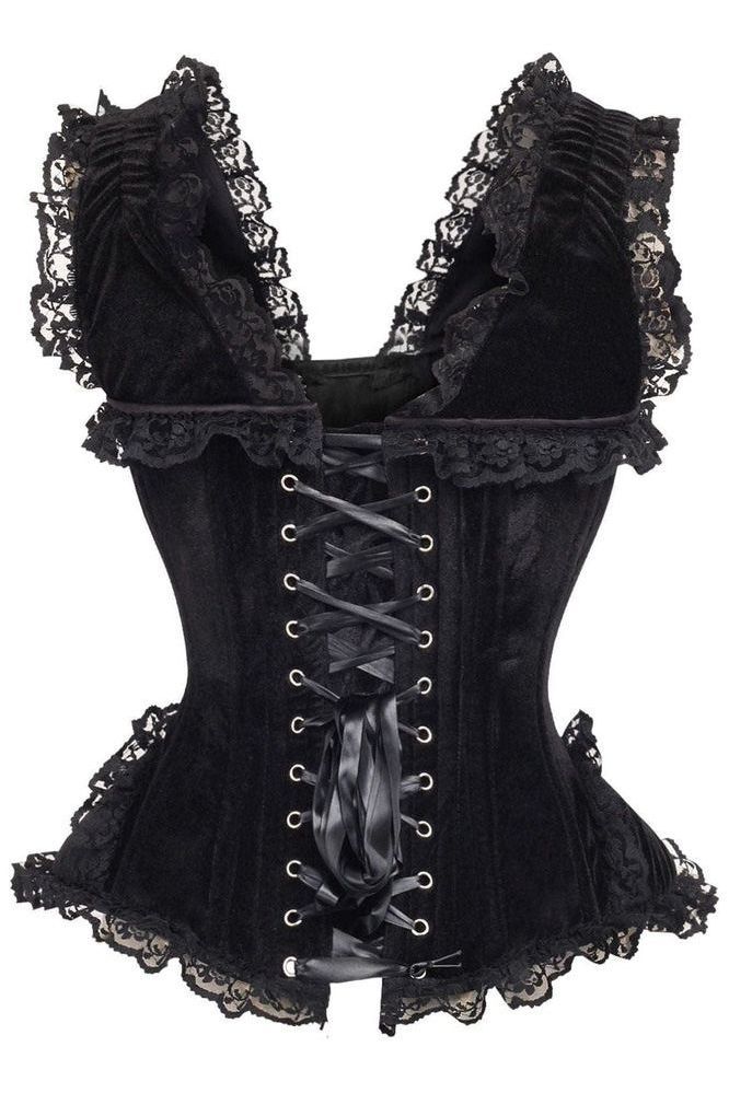 Daisy Corsets Top Drawer Black Velvet & Lace Steel Boned Corset w/Cap ...