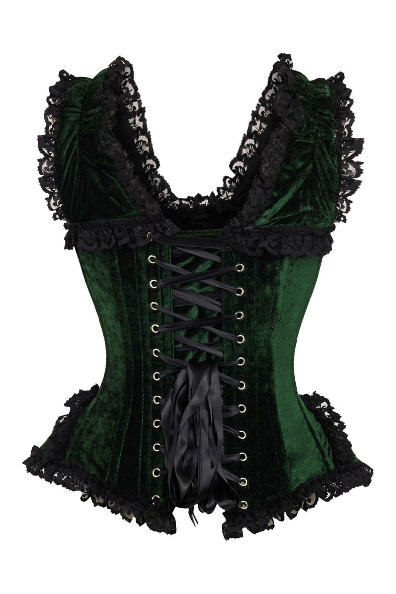 Daisy Corsets Top Drawer Dark Green Velvet & Lace Steel Boned Corset w ...