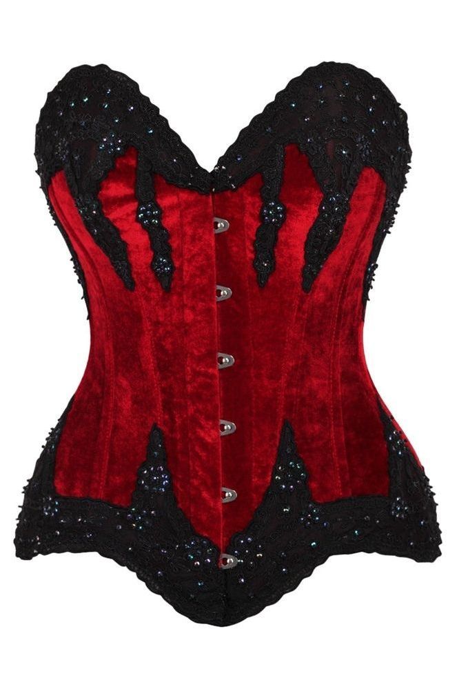 Daisy Corsets Top Drawer Dark Red Velvet & Beaded Steel Boned Overbust ...
