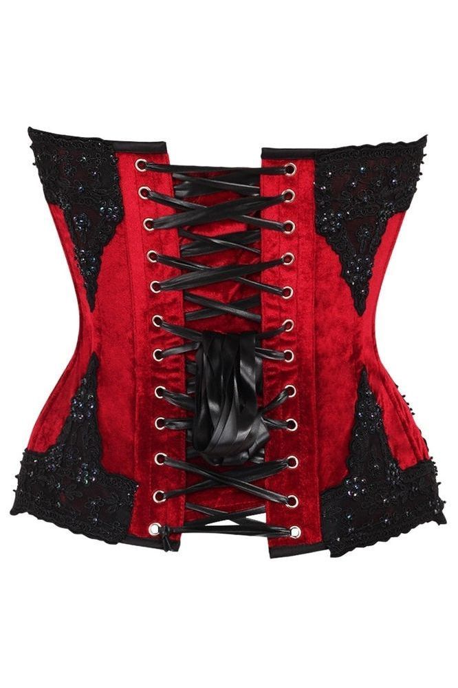Daisy Corsets Top Drawer Dark Red Velvet & Beaded Steel Boned Overbust ...