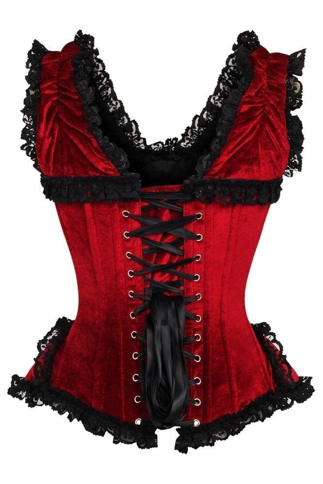 Daisy Corsets Top Drawer Dark Red Velvet & Lace Steel Boned Corset w ...