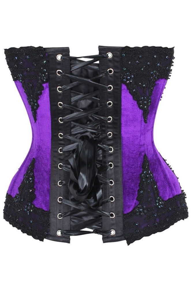 Daisy Corsets Top Drawer Purple Velvet & Beaded Steel Boned Overbust Corset
