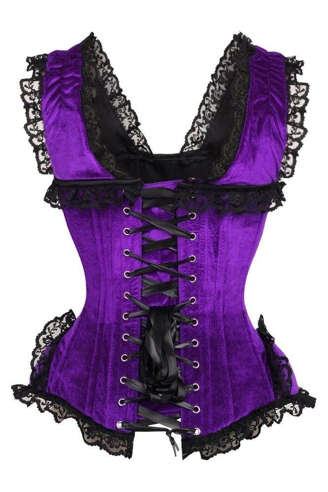 Daisy Corsets Top Drawer Purple Velvet & Lace Steel Boned Corset w/Cap ...
